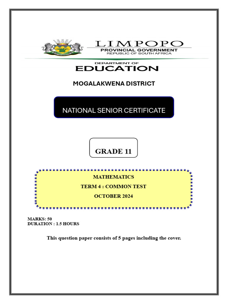 Grade 11 Term 4 Maths Test 2024 | PDF | Numbers | Mathematics
