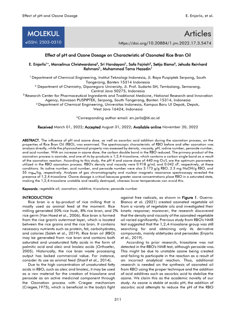 Ozonation Effects on Rice Bran Oil | PDF | Fatty Acid | Ozone