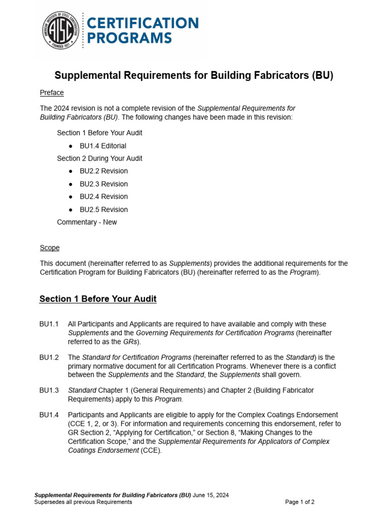 11 AISC Supplemental Requirements For Building Fabricators 2024 | PDF ...