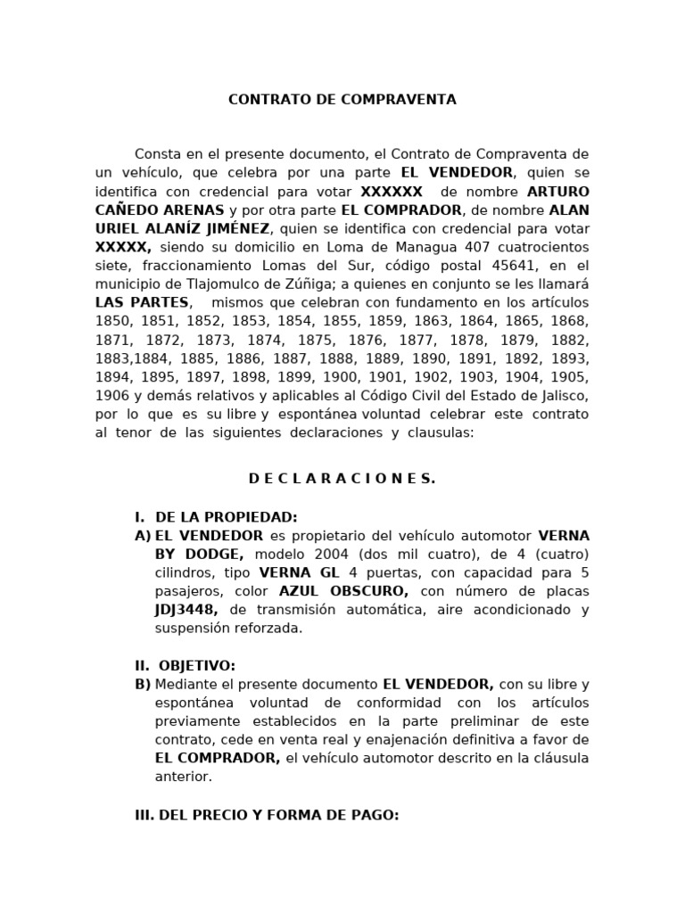 CONTRATO DE COMPRAVENTA CIVIL 4 | PDF | Derecho civil (sistema legal)