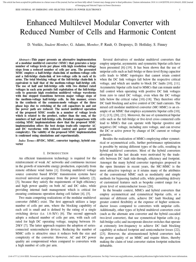 Enhanced Multilevel Modular Converter With Reduced Number of Cells and ...