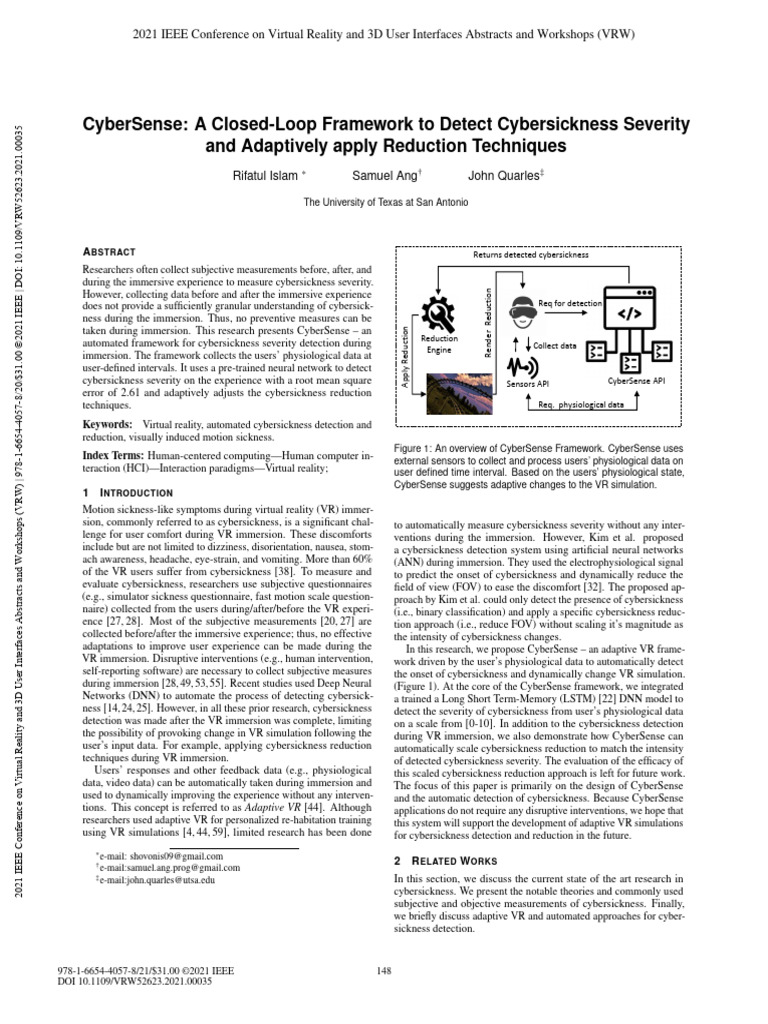 Adaptive VR Cybersickness Detection | PDF | Virtual Reality | Deep Learning