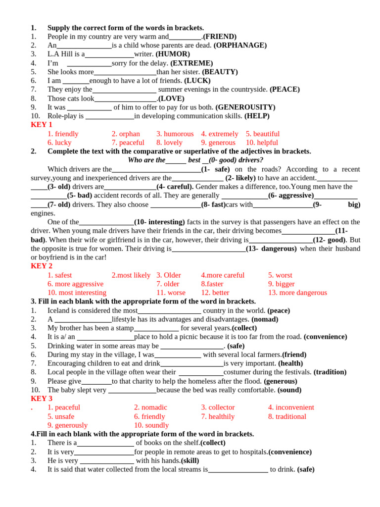 Word Form Exercises for English Learners | PDF | Pollution | Water
