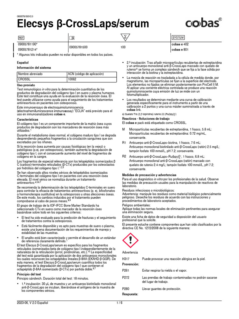 Insert - Elecsys beta-CrossLaps - Serum.09005781500.v2.es | PDF ...
