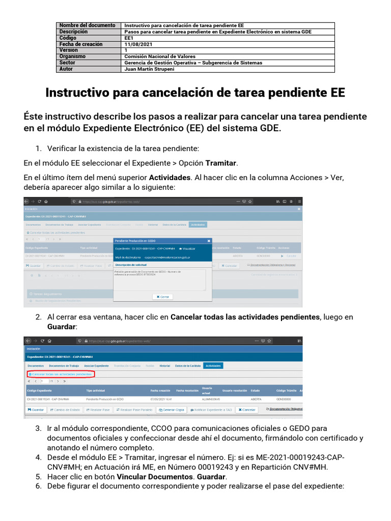 GDE EE1-Instructivo para Cancelación de Tarea Pendiente EE | PDF