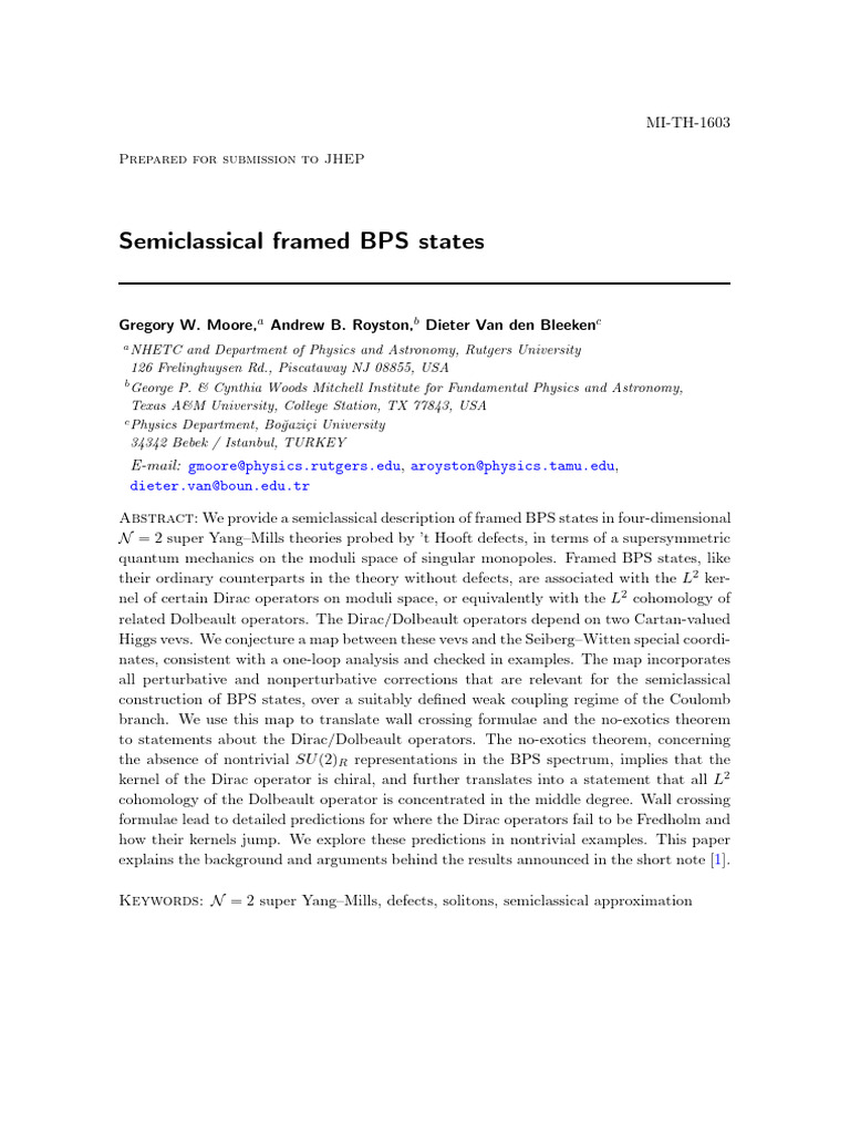 Semiclassical Framed BPS States: Gregory W. Moore, Andrew B. Royston ...