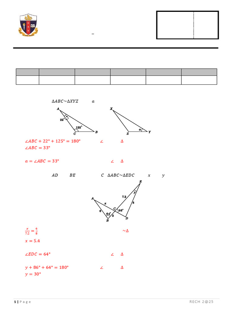 F2 Ch02 (22-23) RE 25 Marks SOLUTION | PDF | Triangle Geometry | Geometric Shapes