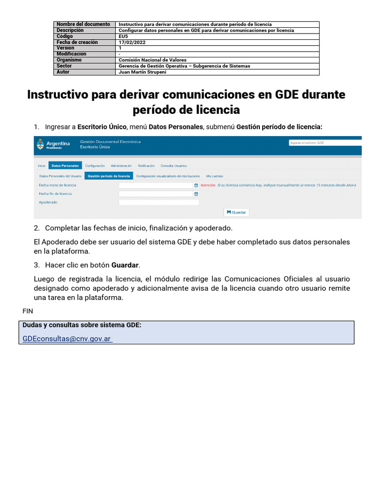 EU5-Instructivo para Derivar Comunicaciones Durante Período de Licencia | PDF | Negocios ...