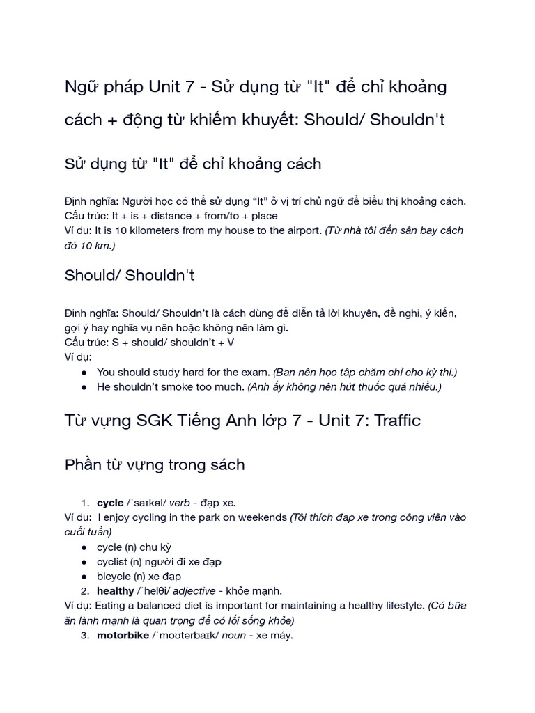 Unit 7 E7 Traffic | PDF