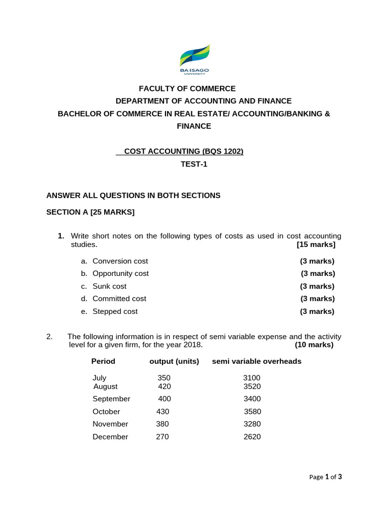 Cost Accounting Test 1 Pdf Inventory Economies