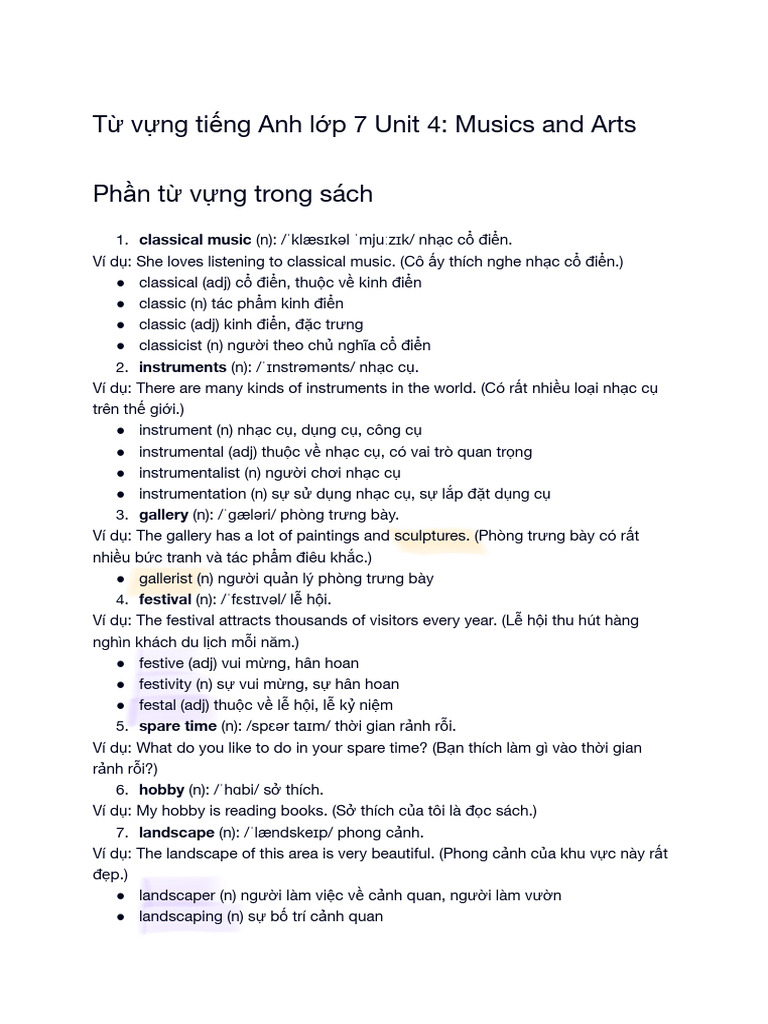 Unit 4 E7 Music and arts | PDF