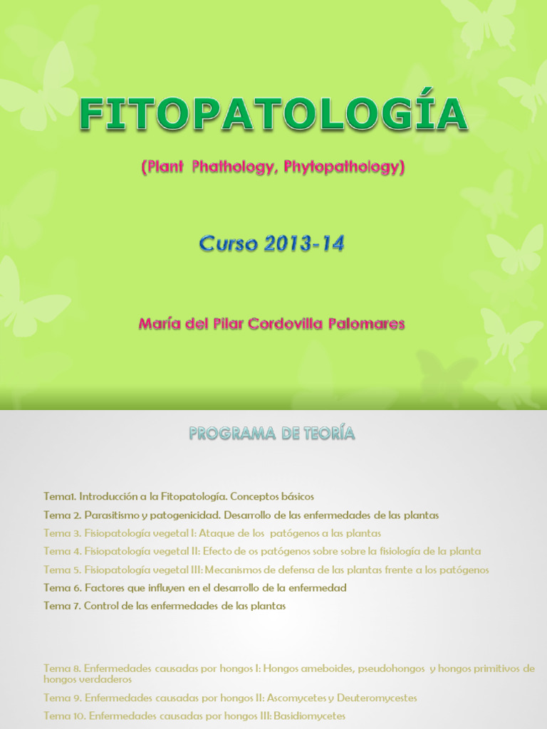 1_FITO_Tema1_IntroduccionFitopatologia | PDF | Patologia de planta | Patógeno