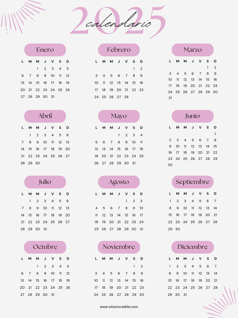 Documento A4 Calendario 2025 Minimalista Rosa | PDF
