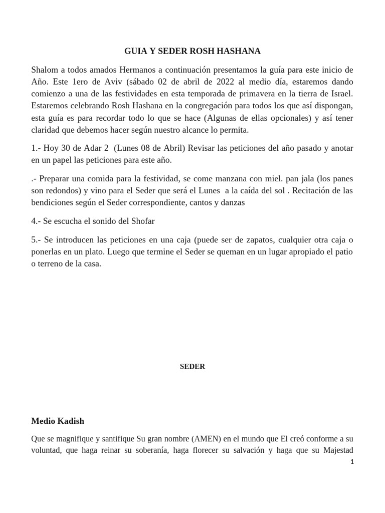 Guia y Seder Rosh Hashana 2022 | PDF | Seder de Pascua | Bendición