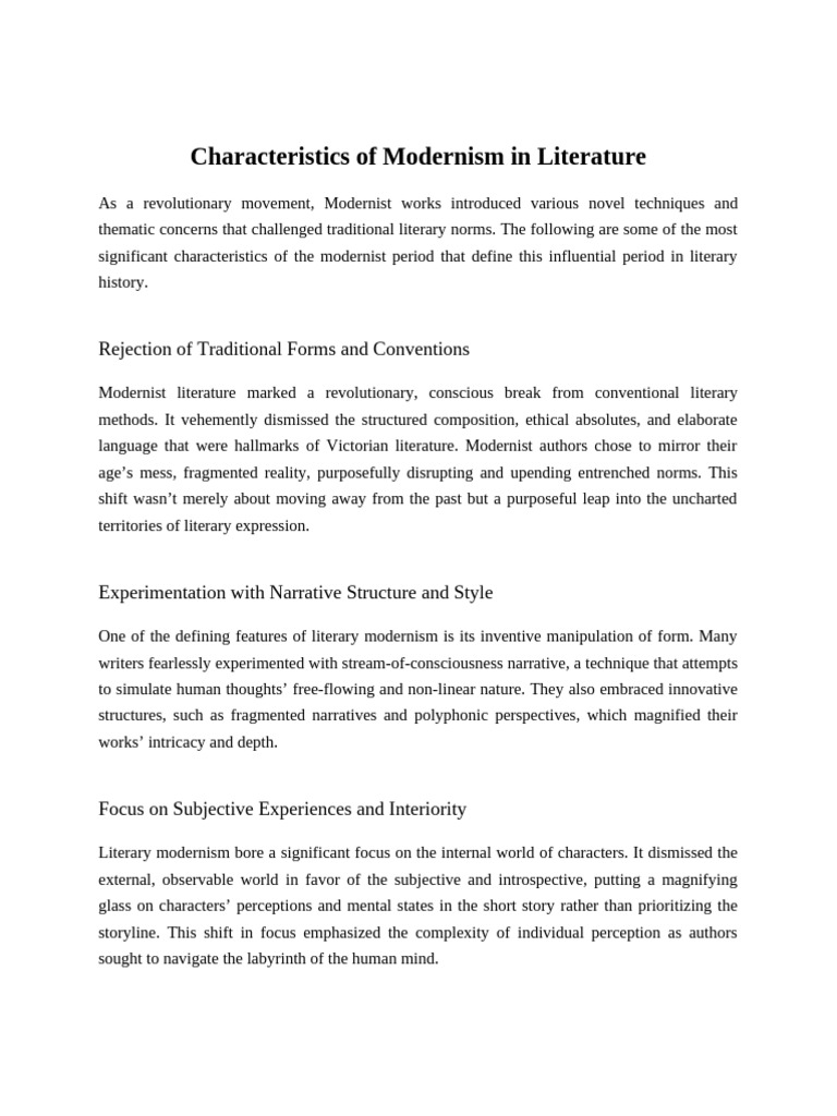 Characteristics of Modernism in Literature | PDF | Modernism | Literary ...