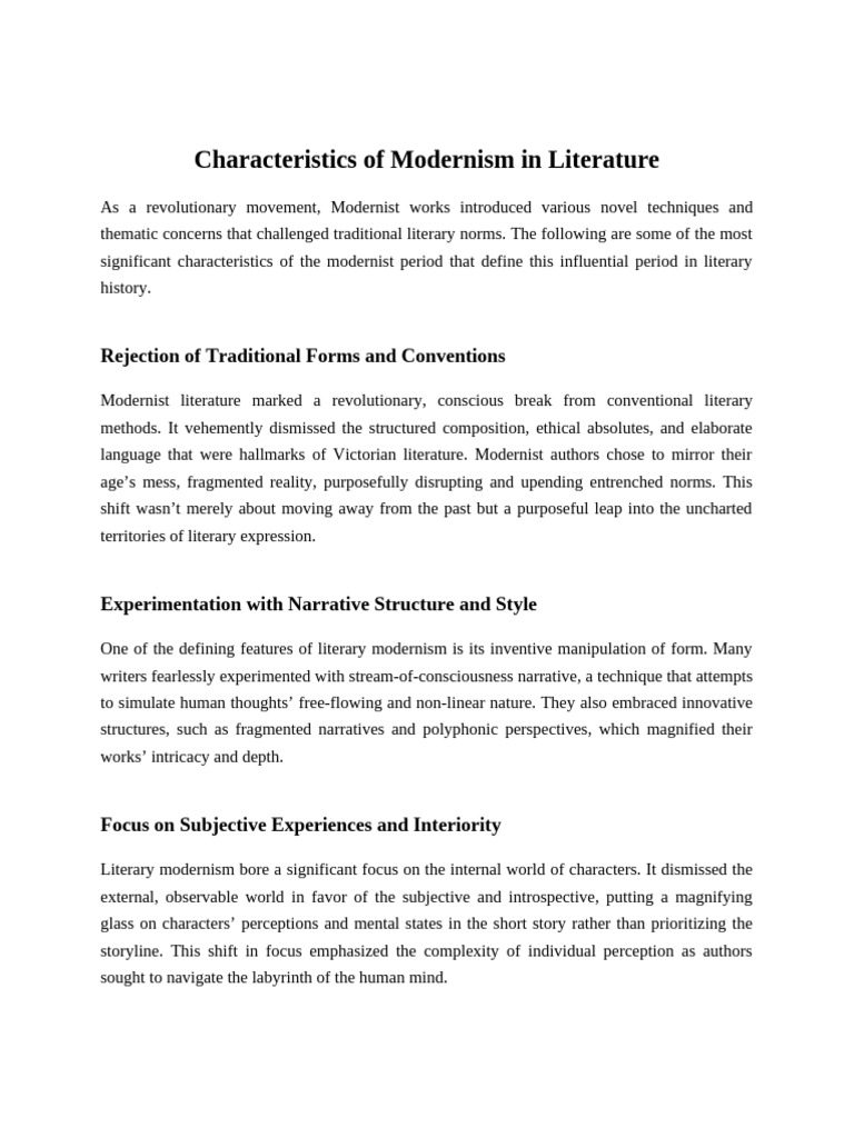 Characteristics of Modern Literature, Drama and Poems | PDF | Modernism ...