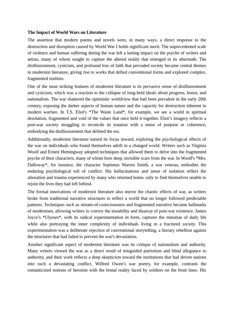Impact of WWI on Modern Literature | PDF | Literary Modernism | Poetry