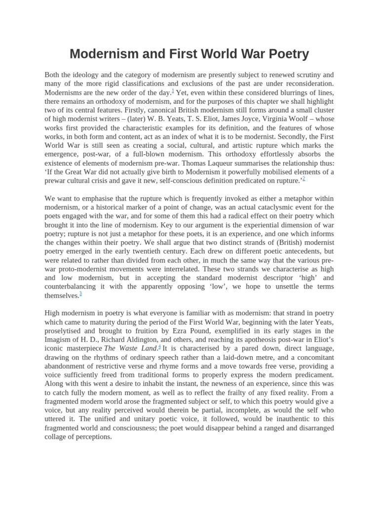 Modernism in WWI Poetry Analysis | PDF | Poetry