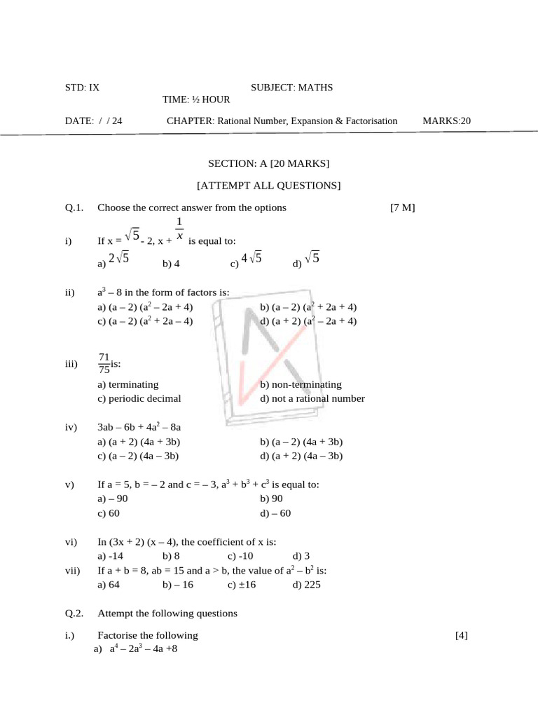 9th Rationalfactexpansion Qp Pdf Arithmetic Mathematics 