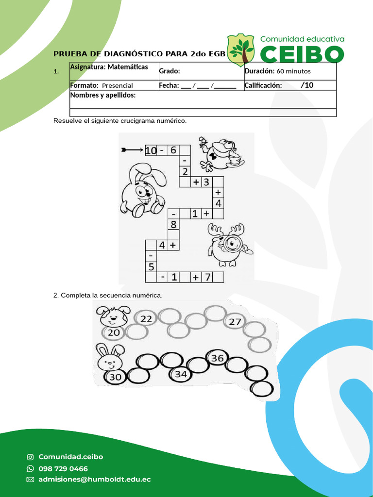 Prueba Diagnóstica para 2do EGB | PDF