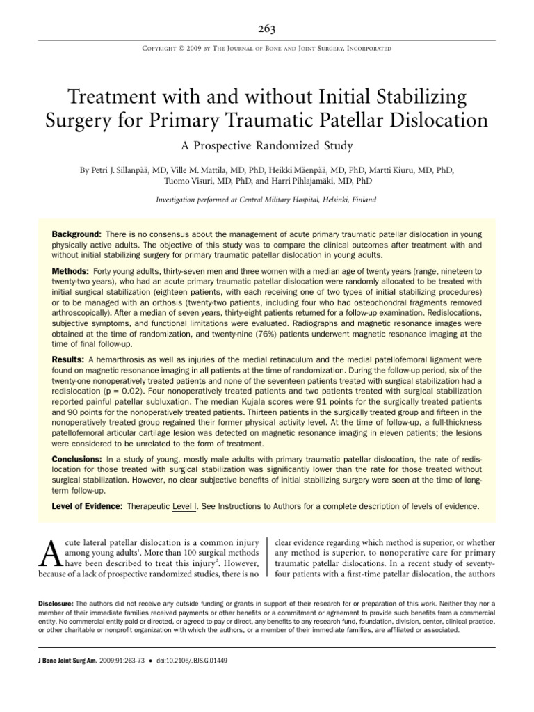 Treatment With and Without Initial Stabilizing Surgery For Primary ...