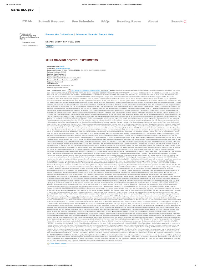 Mk-Ultra - Mind Control Experiments - Cia Foia | PDF | Freedom Of ...