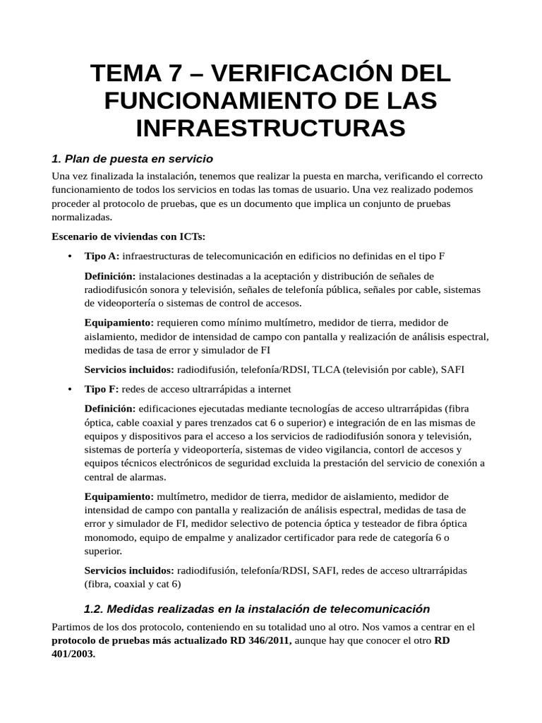 Tema 7 - Verificación Del Funcionamiento | PDF | Antena (Radio) | Fibra óptica