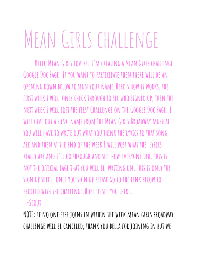 Join the Mean Girls Challenge Now! | PDF
