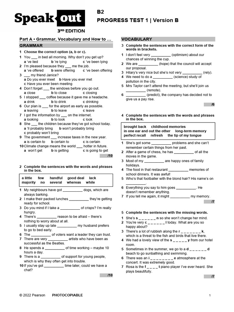 SO3 B2 Progress Test 1B | PDF