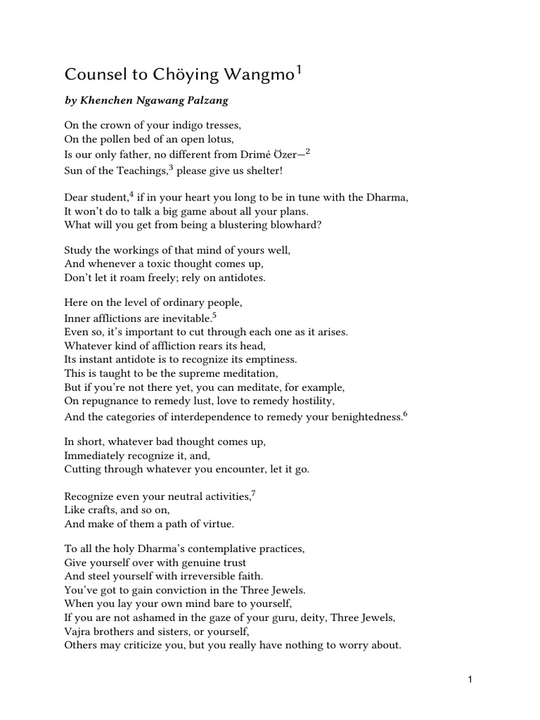 Counsel To Chöying Wangmo | PDF | Tibetan Buddhism | Indo Tibetan Buddhism
