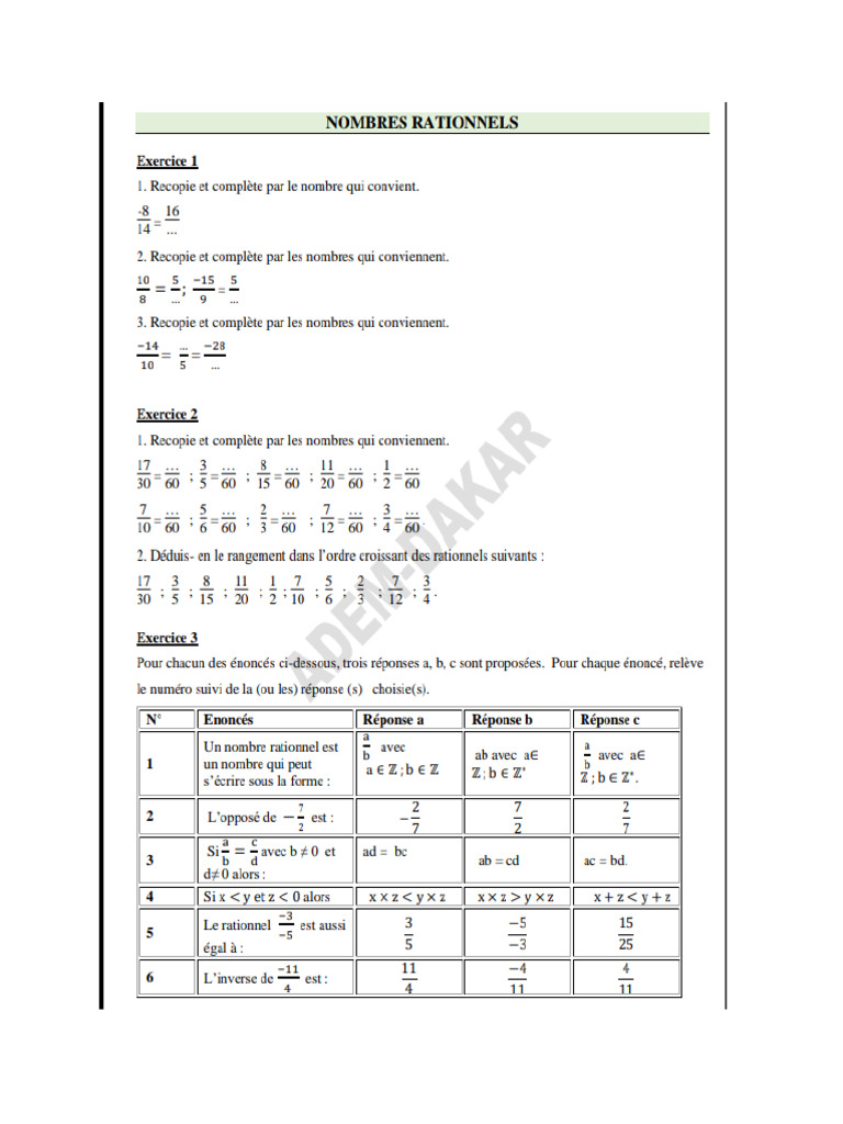 Les Nombreux Rationnel Devoir | PDF