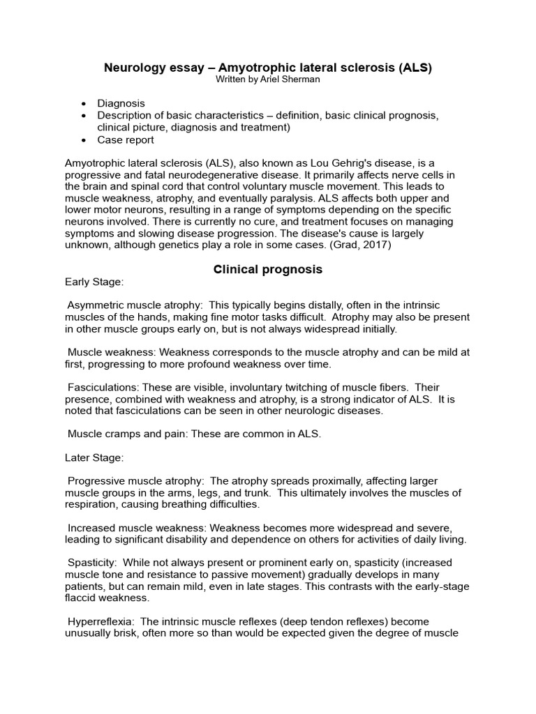 Neurology Essay - Amyotrophic Lateral Sclerosis (ALS) | PDF | Neurology | Multiple Sclerosis