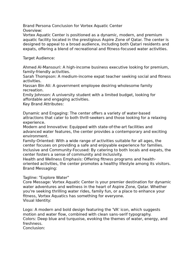 Brand Persona Conclusion for Vortex Aquatic Center | PDF | Brand ...