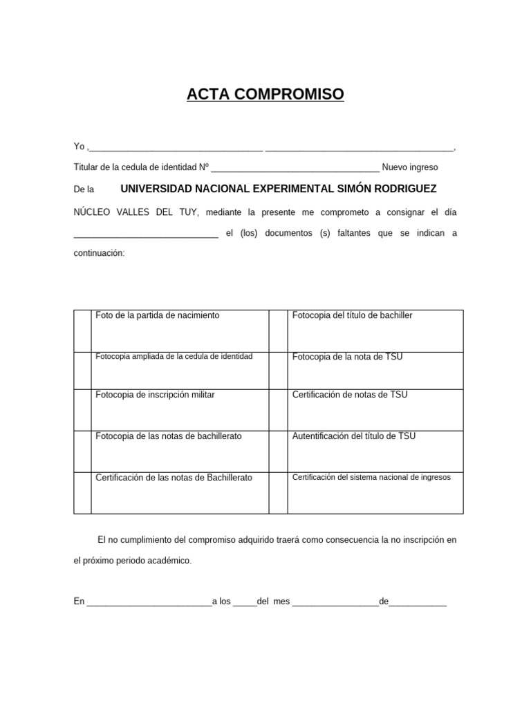 Acta Compromiso Unesr | PDF