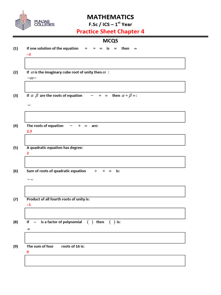 Mathematics: Practice Sheet Chapter 4 | PDF | Factorization | Quadratic Equation