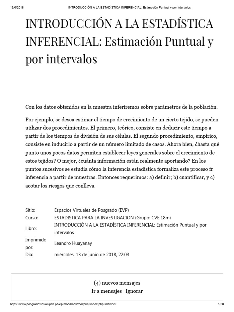 Introducción A La Estadística Inferencial - Estimación Puntual y Por Intervalos | PDF | Muestreo ...