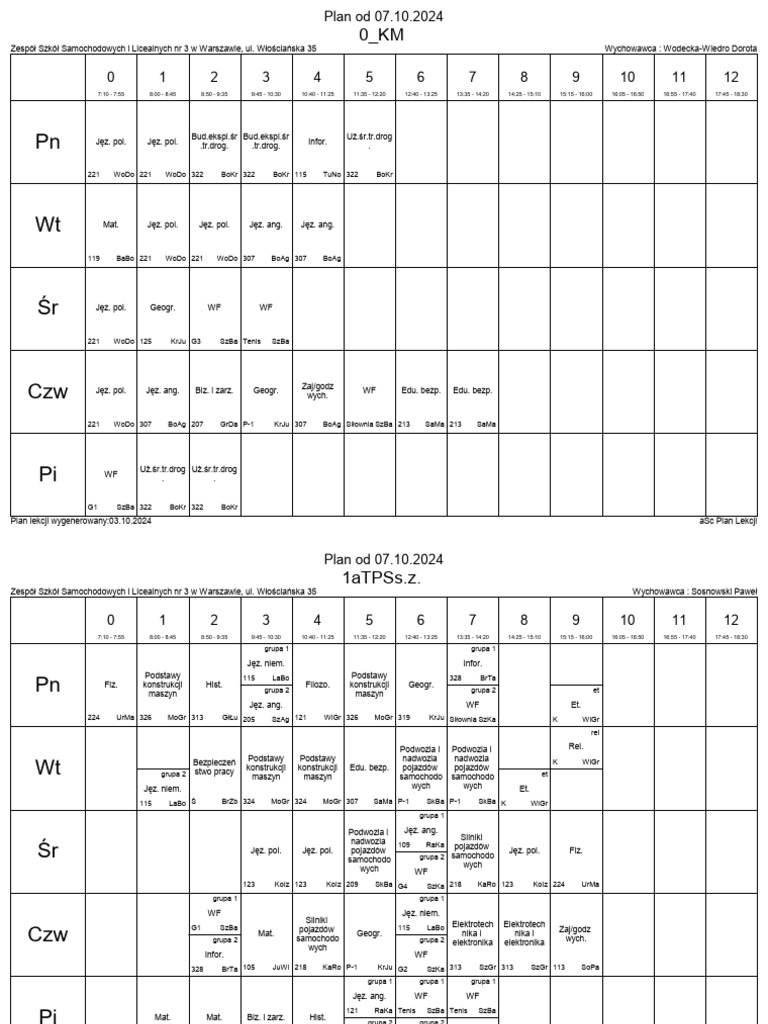 Plan Klas Od 07 10 2024 | PDF