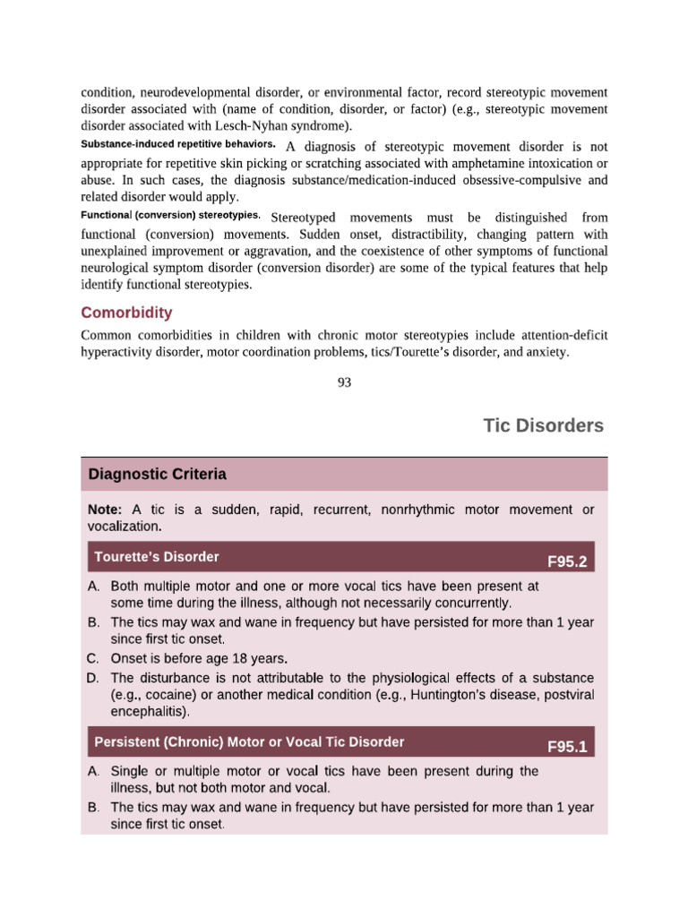 DSM 5 Tic Disorder | PDF