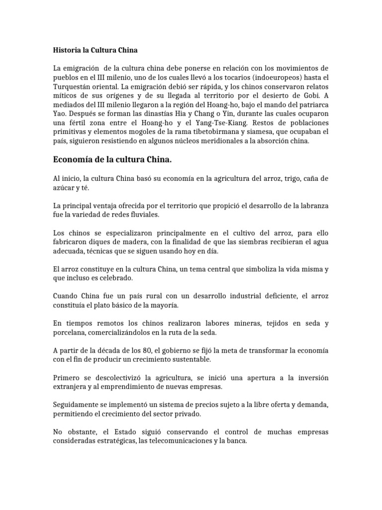 Historia La Cultura China | PDF | China | Política mundial