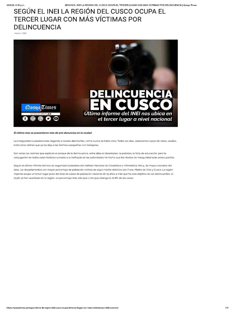 SEGÚN EL INEI LA REGIÓN DEL CUSCO OCUPA... ÍCTIMAS POR DELINCUENCIA ...
