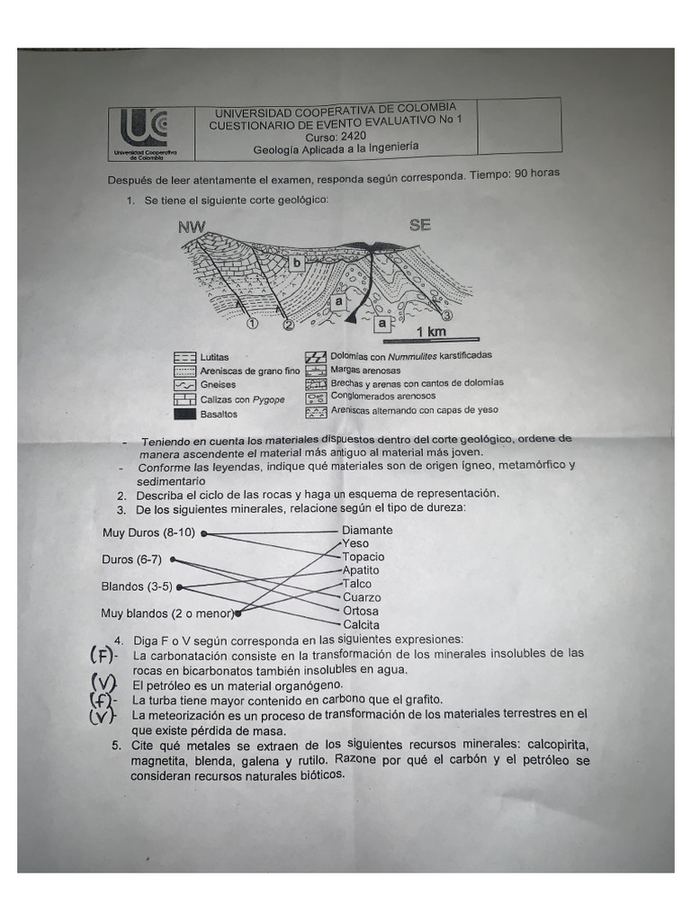 EXAMEN GEOLOGÍA M-1 | PDF