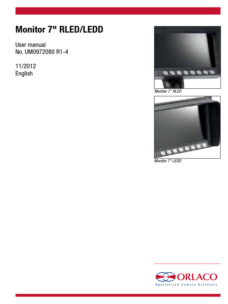 Orlaco 7" Monitor User Manual | PDF | Menu (Computing) | Computer Monitor