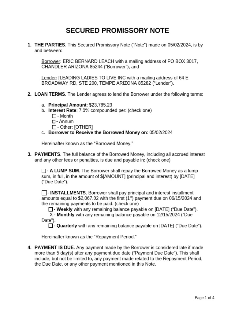 Standard Secured Promissory Note Template | PDF | Interest | Debt