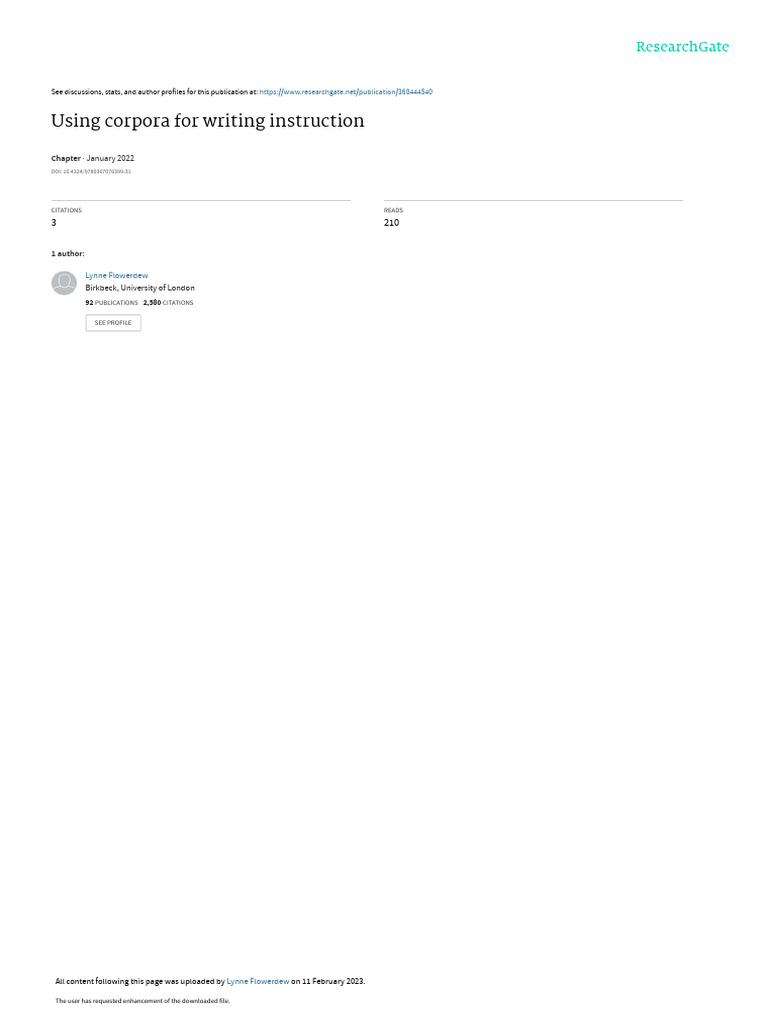 Using Corpora For Writing Instruction: January 2022 | PDF | Linguistics | Second Language