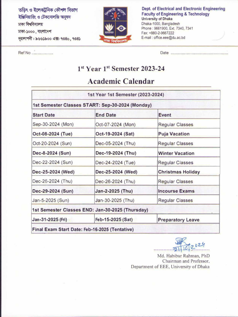 Academic Plan 1st Year 1st Semester - 2023-24 | PDF