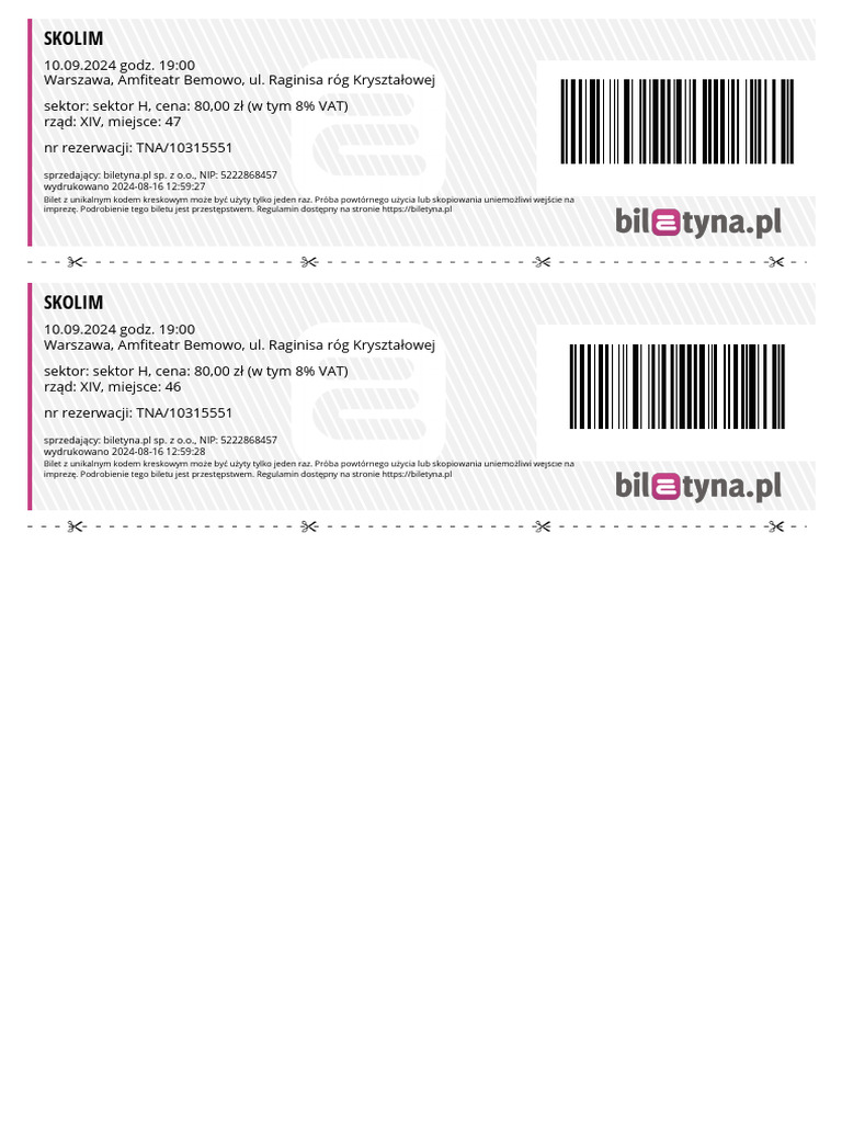 Biletyna Bilet Wstepu | PDF