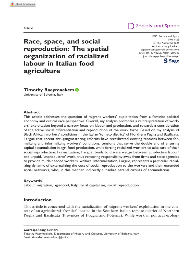 Raeymaekers 2024 Race Space and Social Reproduction The Spatial ...