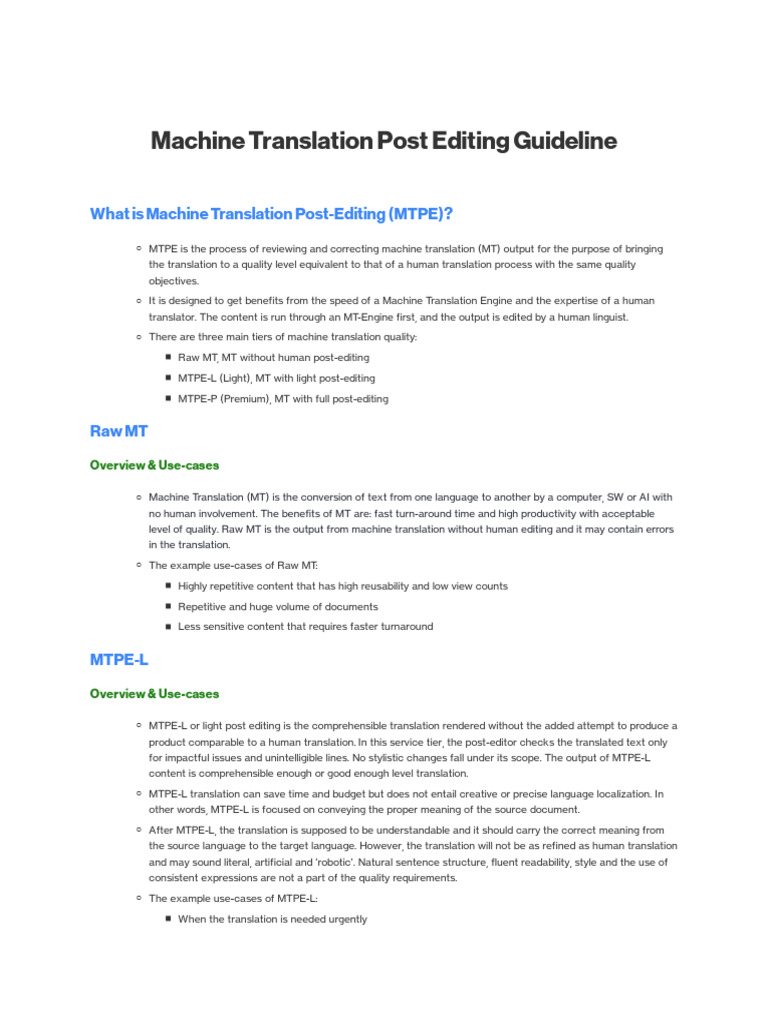 Machine Translation Post Editing Guideline | PDF | Translations ...