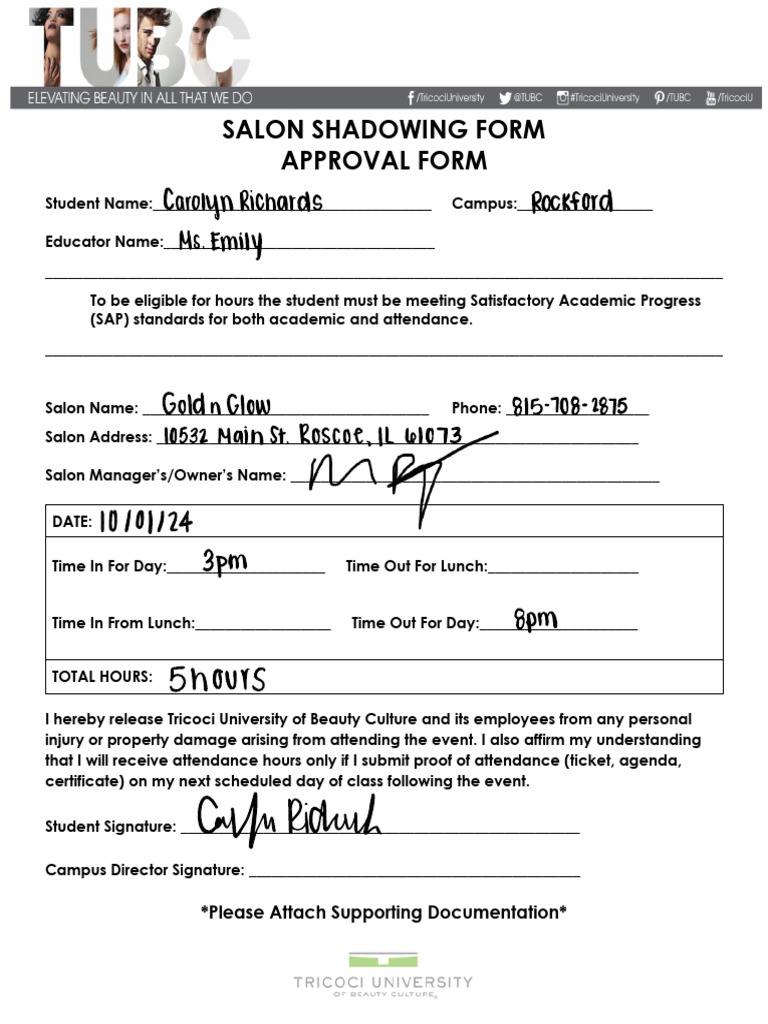 Salon Shadow Hours Form | PDF