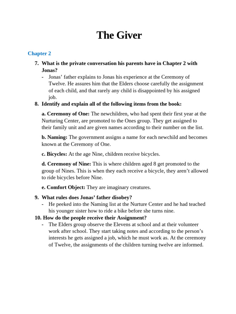 The Giver - Chapter 2 | PDF